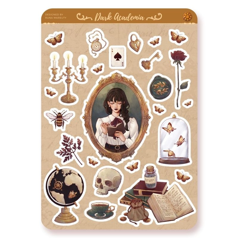 Dark Academia Aesthetic Sticker Sheet - 設計館 Runa Mareuty's Treasure Chest 貼紙 - Pinkoi