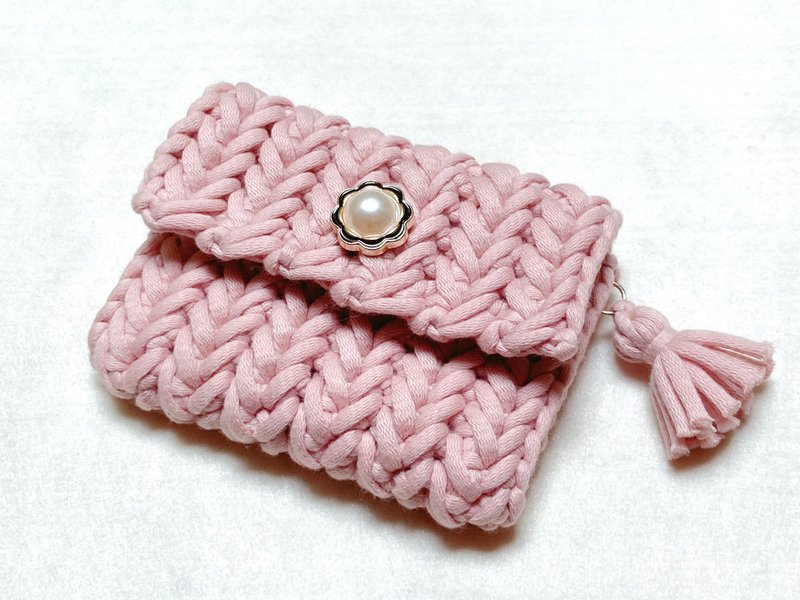 小香風韓款編織零錢包卡片夾-豆沙粉 愛家部屋｜零錢包/小錢包人氣榜 - Pinkoi