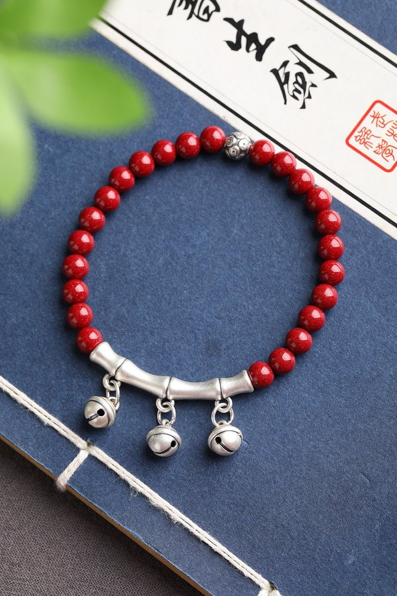 天然原礦硃砂精品紫金砂竹節鈴鐺手鏈 規格6mm 硃砂含量高達95以 水墨｜手鍊/手環人氣榜 - Pinkoi