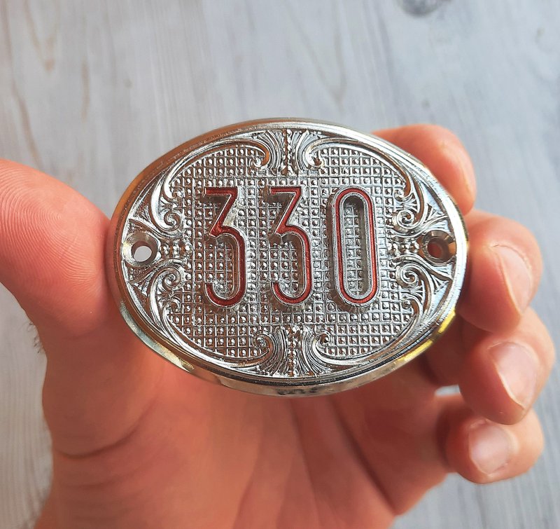 Address door number sign 330 – oval metal house number plaque vintage ...