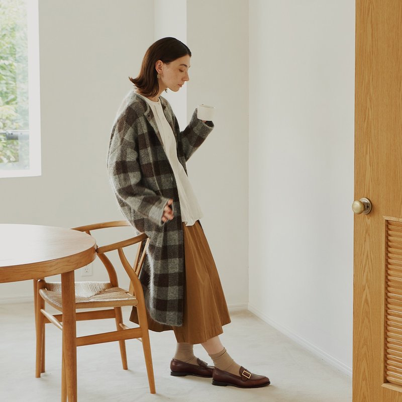 KOOW格紋提花馬海毛大衣 溫暖日系針織開衫大衣外套 KOOW｜女大衣/外套人氣榜 - Pinkoi