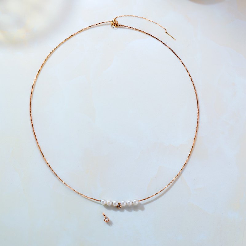 Baby Akoya 閃鑽小雪球 18K金 意大利編織頸圈 Olina Pearl｜項鍊人氣榜 - Pinkoi