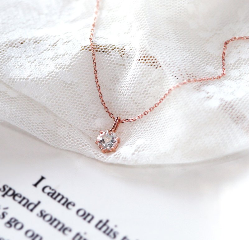 高品質-瑩亮白水晶6mm純銀玫瑰金項鍊 沐銀｜項鍊人氣榜 - Pinkoi