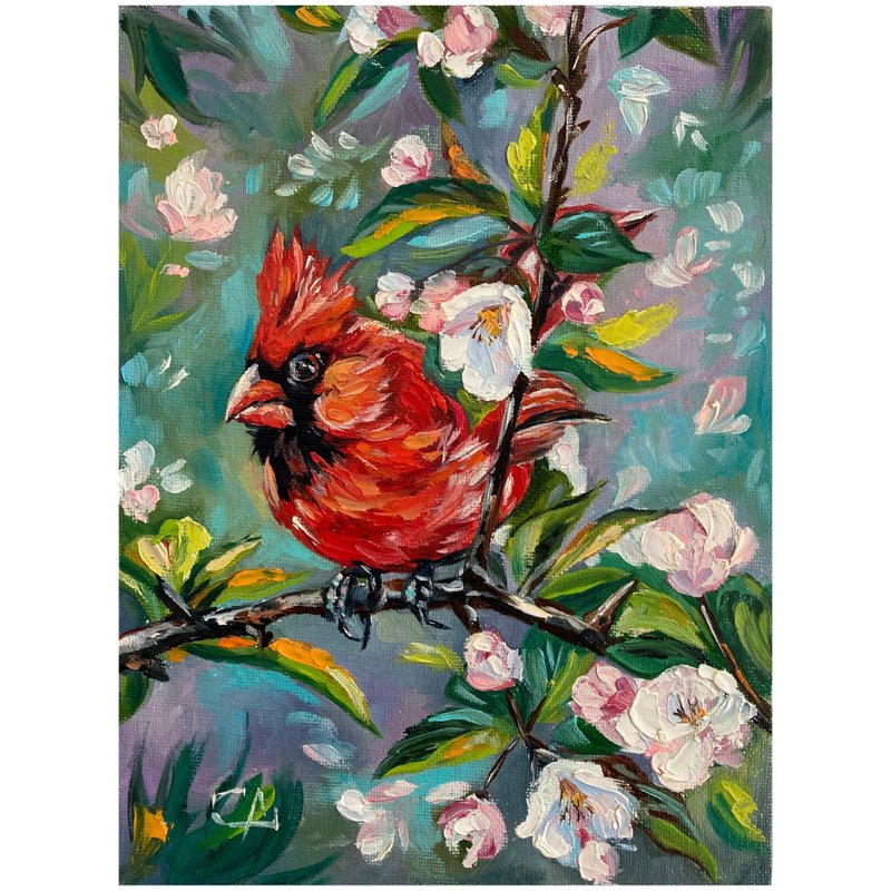 Red Cardinal Painting/Original Bird Art/Bird Painting/Angry bird ...