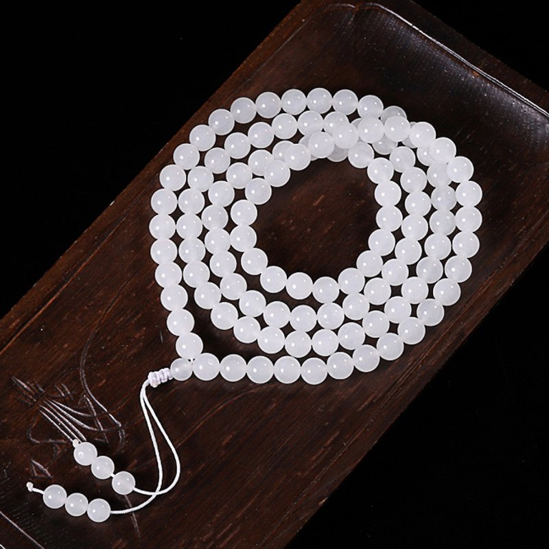 天然新疆和田玉羊脂玉8mm圓珠108顆佛珠手鏈項鏈 一念之間｜手鍊/手環人氣榜 - Pinkoi