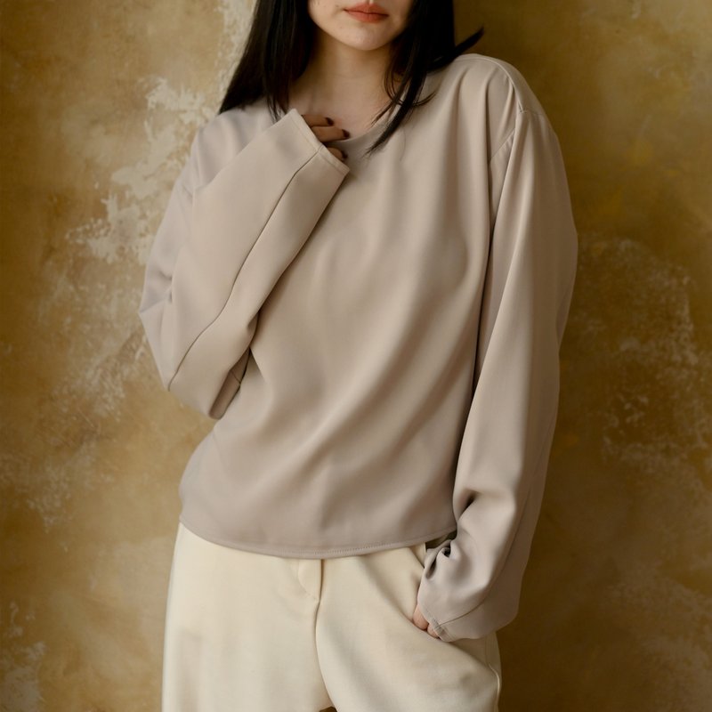 素面-雪紡長袖上衣-正反2穿-杏色 NO216｜女上衣/長袖上衣人氣榜 - Pinkoi