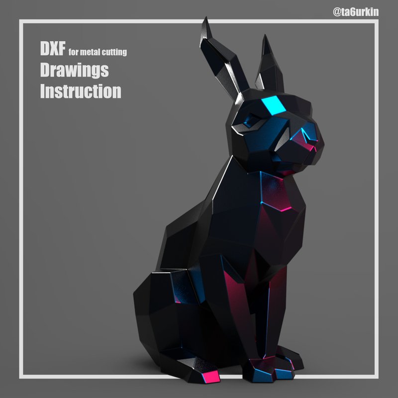 【數位】Sheet Metal Template Sitting Rabbit Project Sculpture (dxf, PDF ...