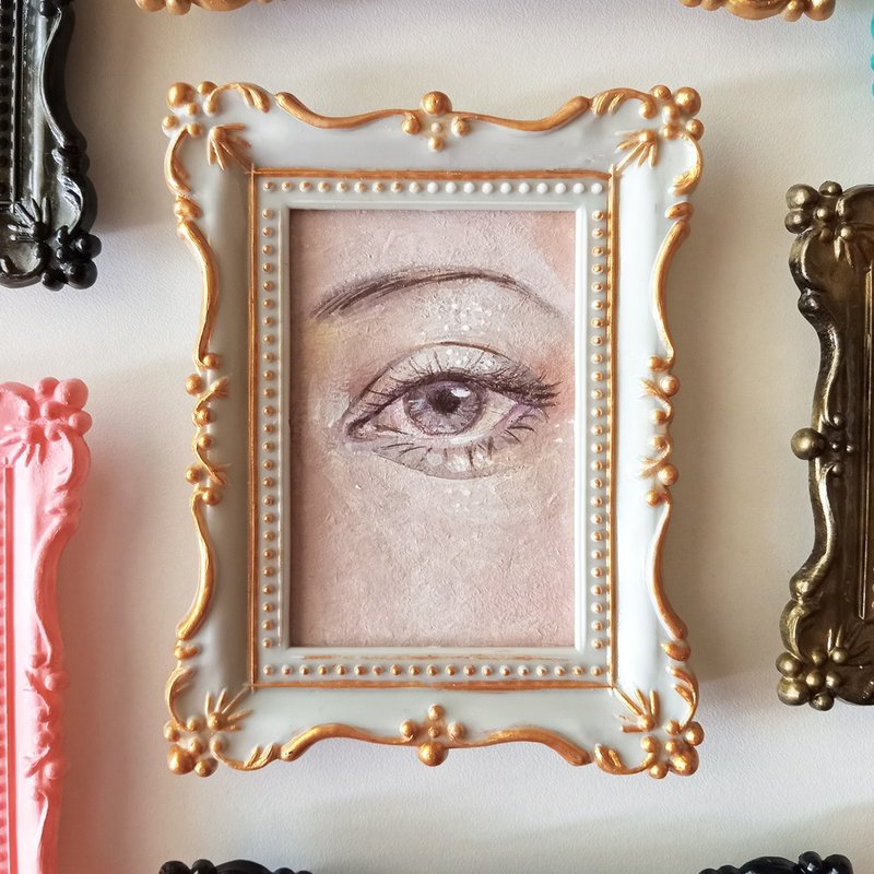 裱框原創丙烯畫女人眼睛金色微型 Art by JTar｜相框/畫框人氣榜 - Pinkoi