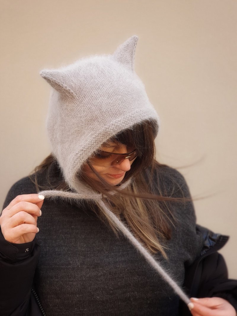 Angora hat. Cat beanie hat. Cat ears hat. Angora bonnet GemKnitDesign ...