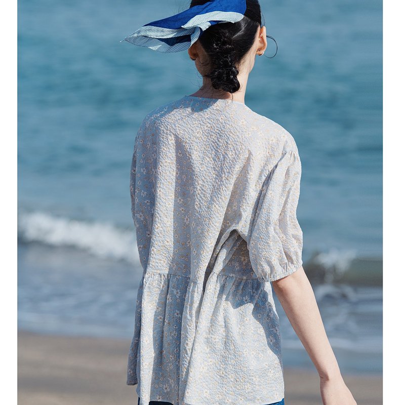 KOOW日本鹽縮全棉泡泡紗 碎花娃娃衫 日系夏日感襯衫 KOOW｜女襯衫人氣榜 - Pinkoi