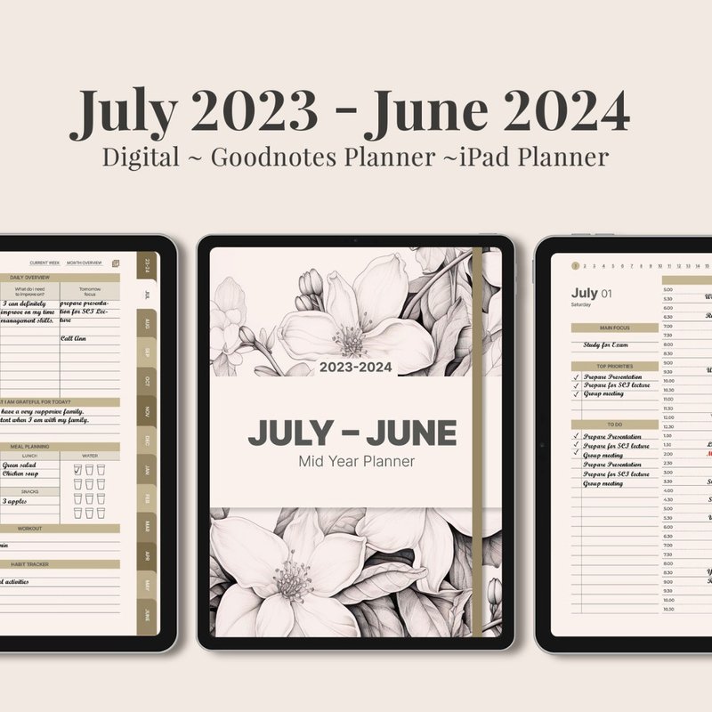 【數位】Minimalist Digital Planner, Dated, July 2023 - June 2024, academic ...