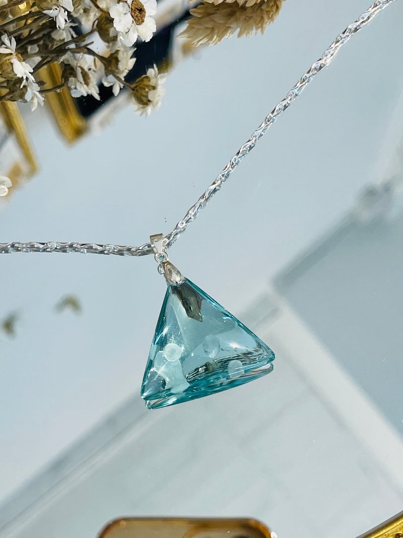 Natural volcanic sea blue glass triangle full crystal transparent ...