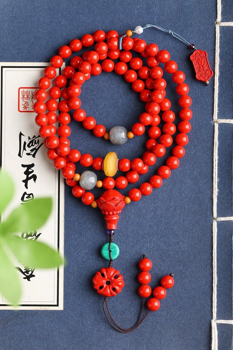 天然原礦硃砂精品紅砂108顆佛珠項鏈規格7mm 硃砂含量高達95%以上 水墨｜手鍊/手環人氣榜 - Pinkoi