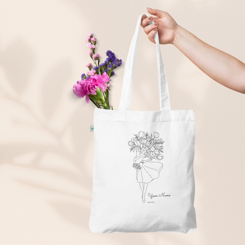 客製化 捧花女生 環保帆布包 購物袋 - 設計館 MELLOWHIDE 側背包/斜背包 - Pinkoi