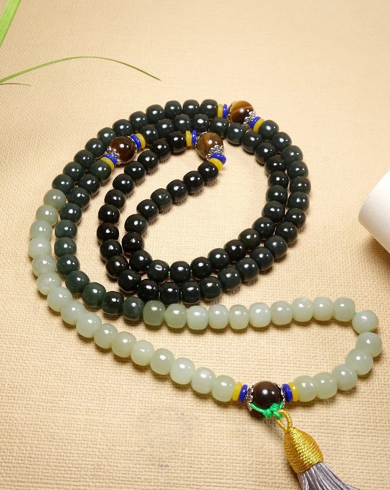純手工製作108顆和田玉沙棗青老料漸變老型珠佛珠項鍊 Rencontre（遇見）鈎織工作室｜項鍊人氣榜 - Pinkoi