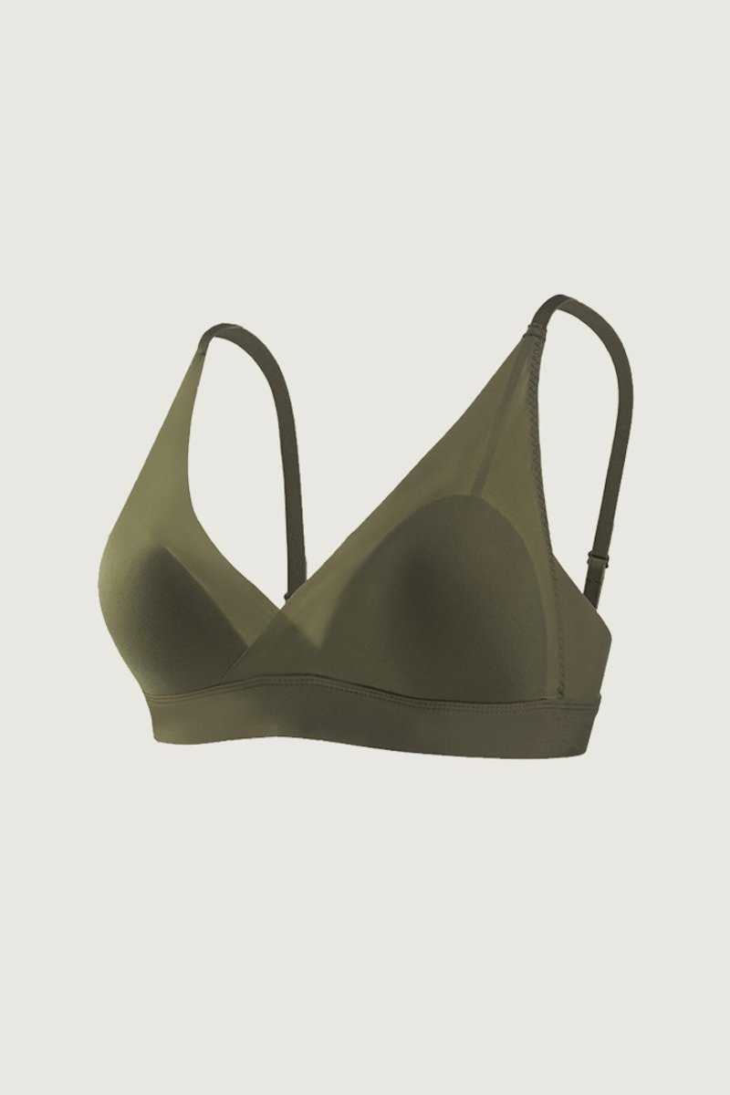 柔亮・深 V 交叉三角杯 - 梧桐綠 - 設計館 韌 REN｜無鋼圈內衣 女內衣褲 - Pinkoi