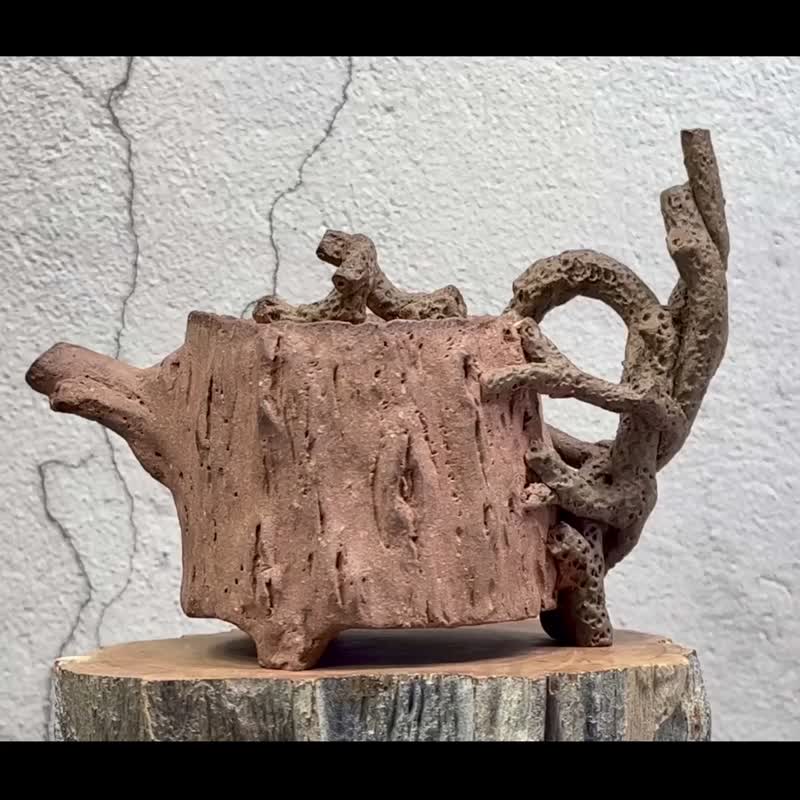 Hand-made hand-kneaded pottery tree linden teapot tree handle pot ...