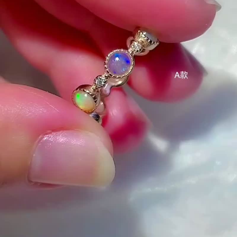 3way 小宇宙白歐泊排戒 一次擁有7顆星球 / 蛋白石 / 925純銀 嬉花寶石與銅織｜戒指人氣榜 - Pinkoi