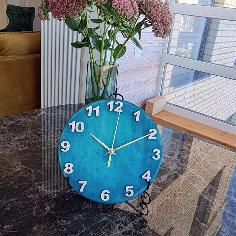Wooden art teal wall clock Minimalist clock Custom clock Silent clock ...