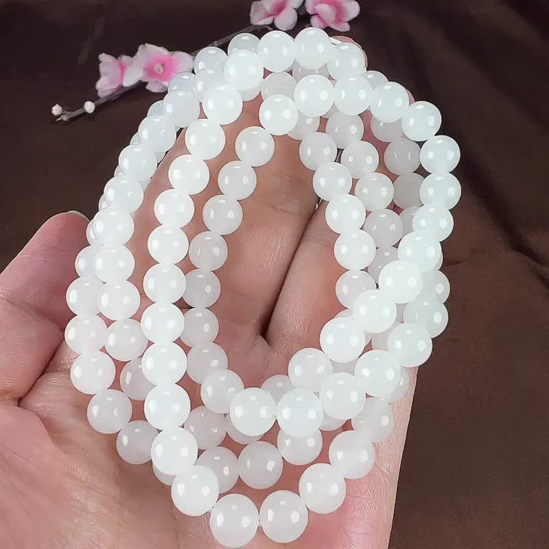 天然新疆和田玉羊脂玉8mm圓珠108顆佛珠手鏈項鏈 一念之間｜手鍊/手環人氣榜 - Pinkoi